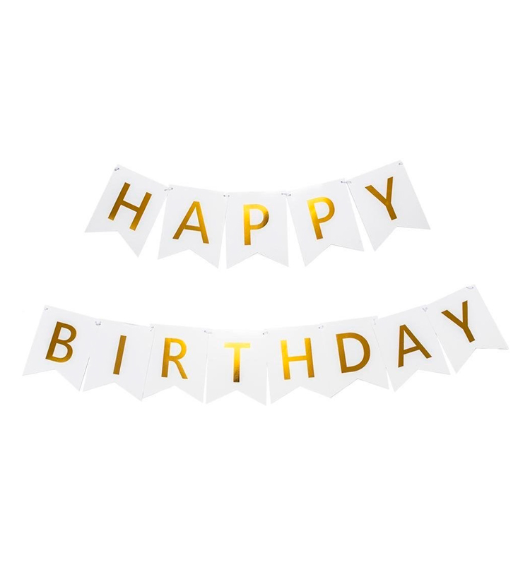 BANDERÍN HAPPY BIRTHDAY DORADO Y BLANCO